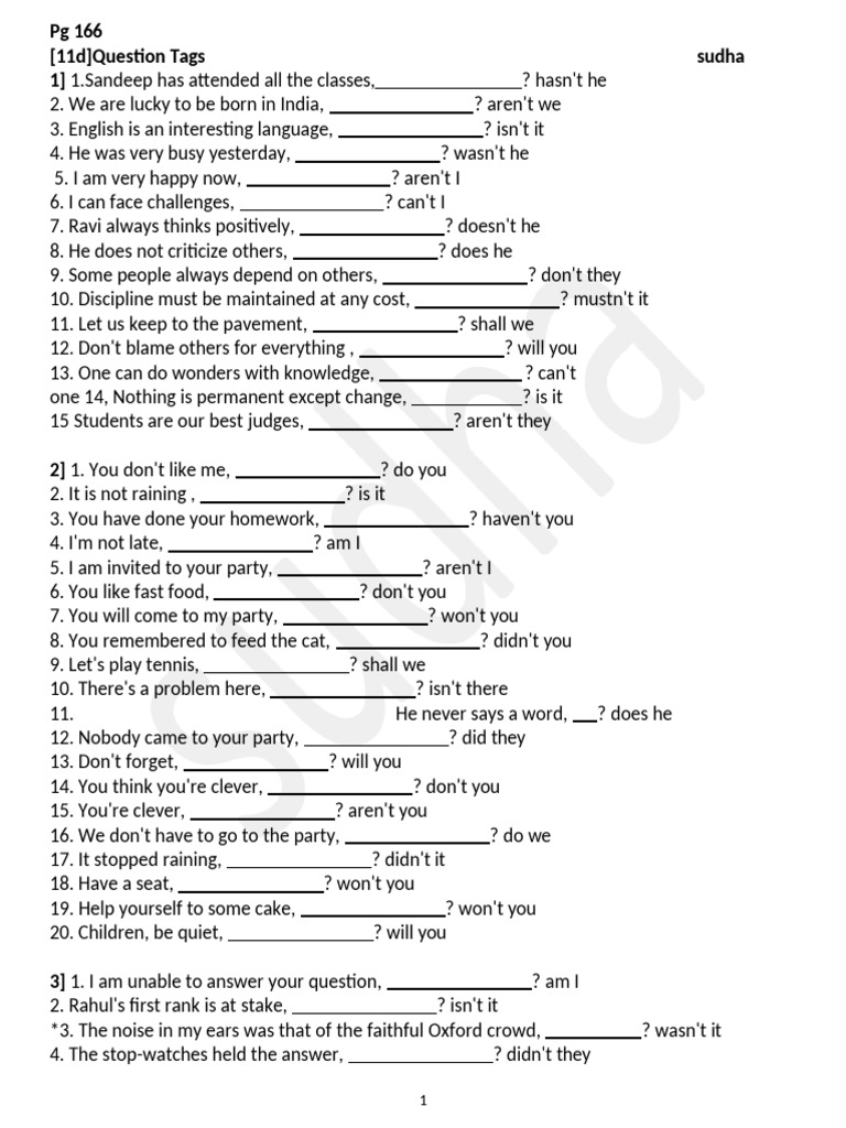 (11d) Question Tags With Answers | PDF
