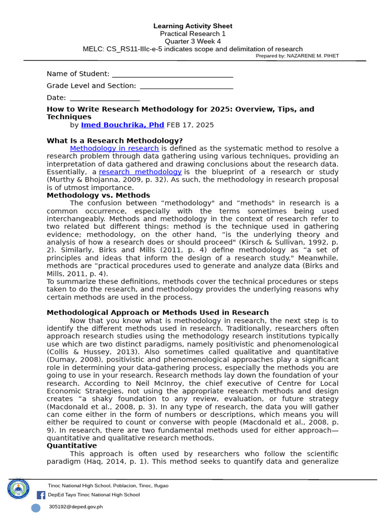 LAS PR1 Research Methodology | PDF | Methodology | Survey Methodology