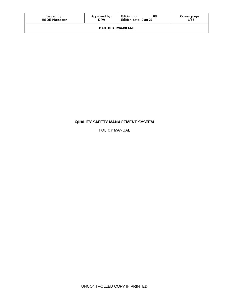 1 - Policy Manual | PDF | Safety | Occupational Safety And Health