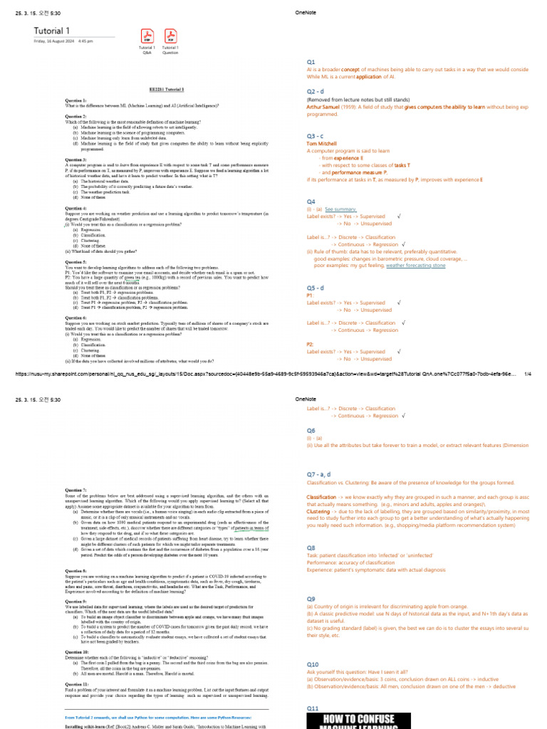 EE2211_tut1 | PDF | Artificial Intelligence | Intelligence (AI) & Semantics