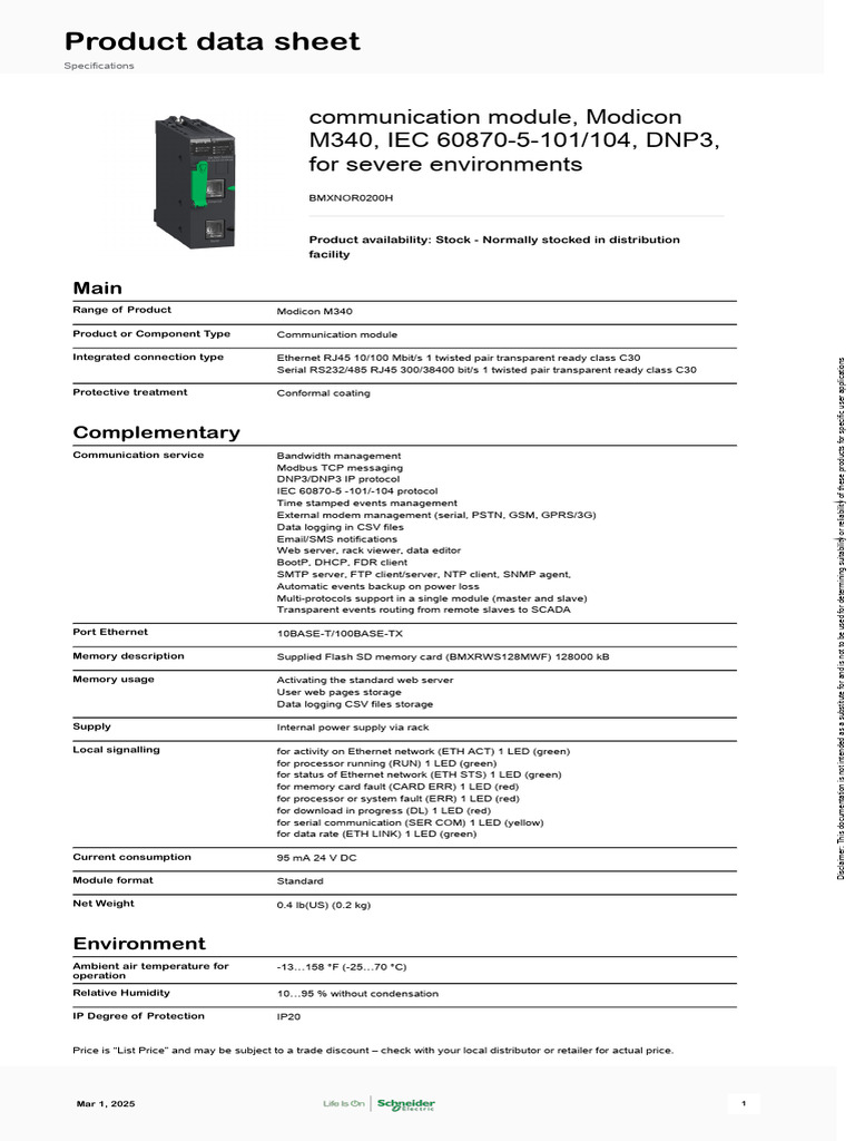 Schneider Electric - Modicon-M340-PAC - BMXNOR0200H | PDF | Computer ...