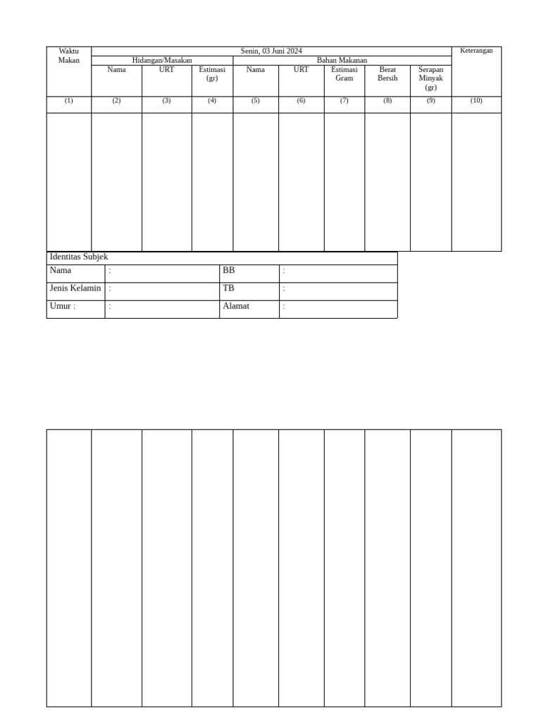 Formulir Food Recall Individu | PDF