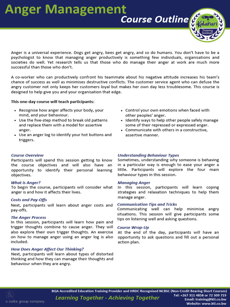 Conflict Resolution Course Outline Jan 2024 | PDF | Anger | Communication