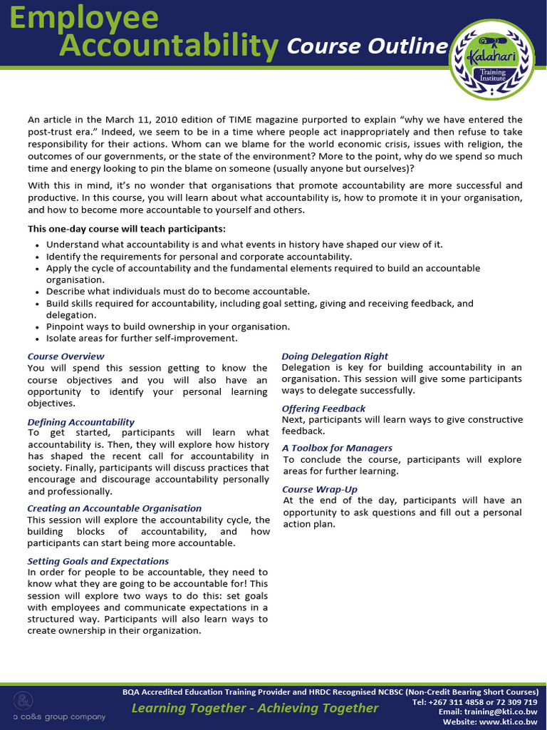 Employee-Accountability-Course-Outline-Jan-2024 | PDF | Accountability | Behavioural Sciences