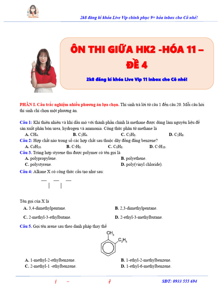 ĐỀ ÔN THI GIỮA HK2 - HÓA 11 - ĐỀ 4 | PDF