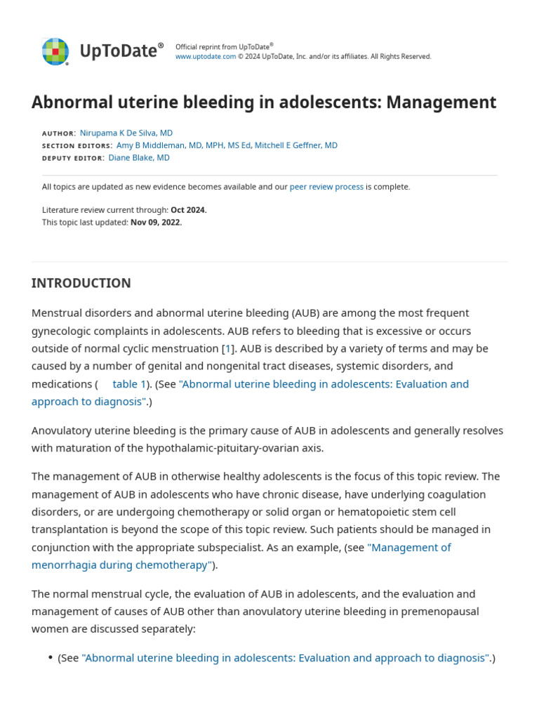 Managing Abnormal Uterine Bleeding in Teens | PDF | Combined Oral ...