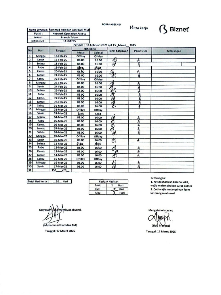 Absensi Muhammad Hamdan Assyauqi Muttaqi_NOA_branch Tuba | PDF