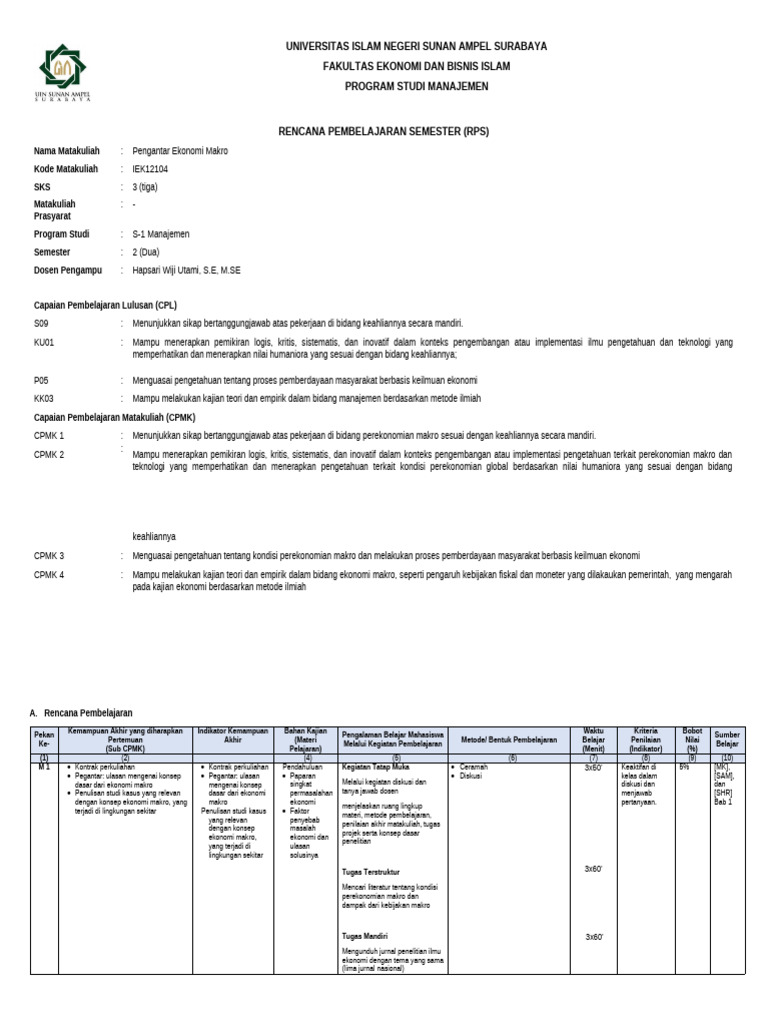Rps Ekonomi Makro - Manajemen | PDF