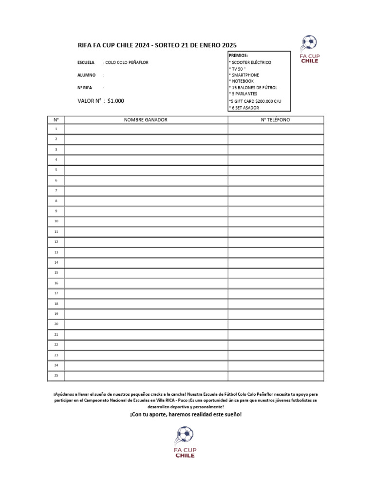 Rifa Benjamin de 25 Números | PDF