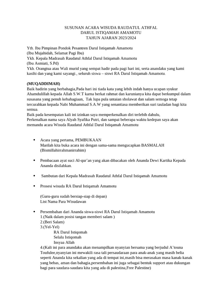 Susunan Acara Wisuda RA 2023/2024 | PDF