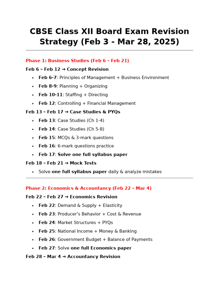 CBSE Grade 12 Revision Schedule | PDF | Economies | Economics
