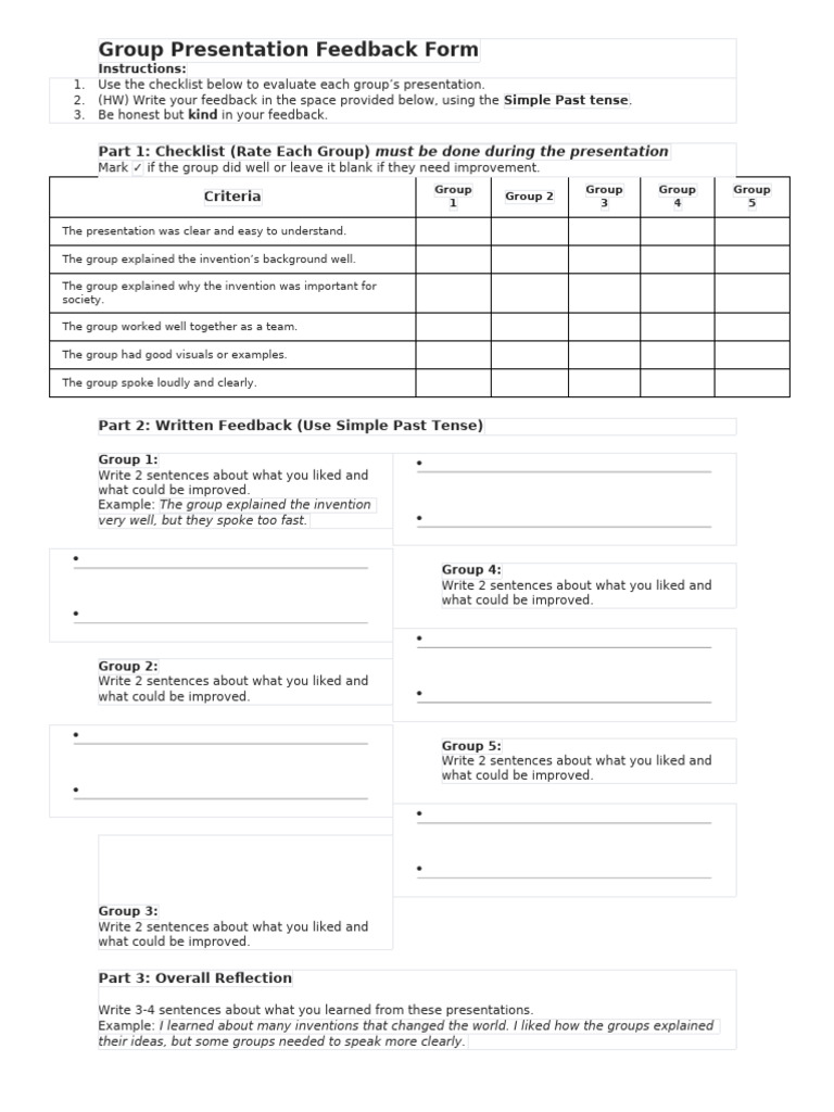 Group Presentation Feedback Form | PDF | Human Communication | Learning