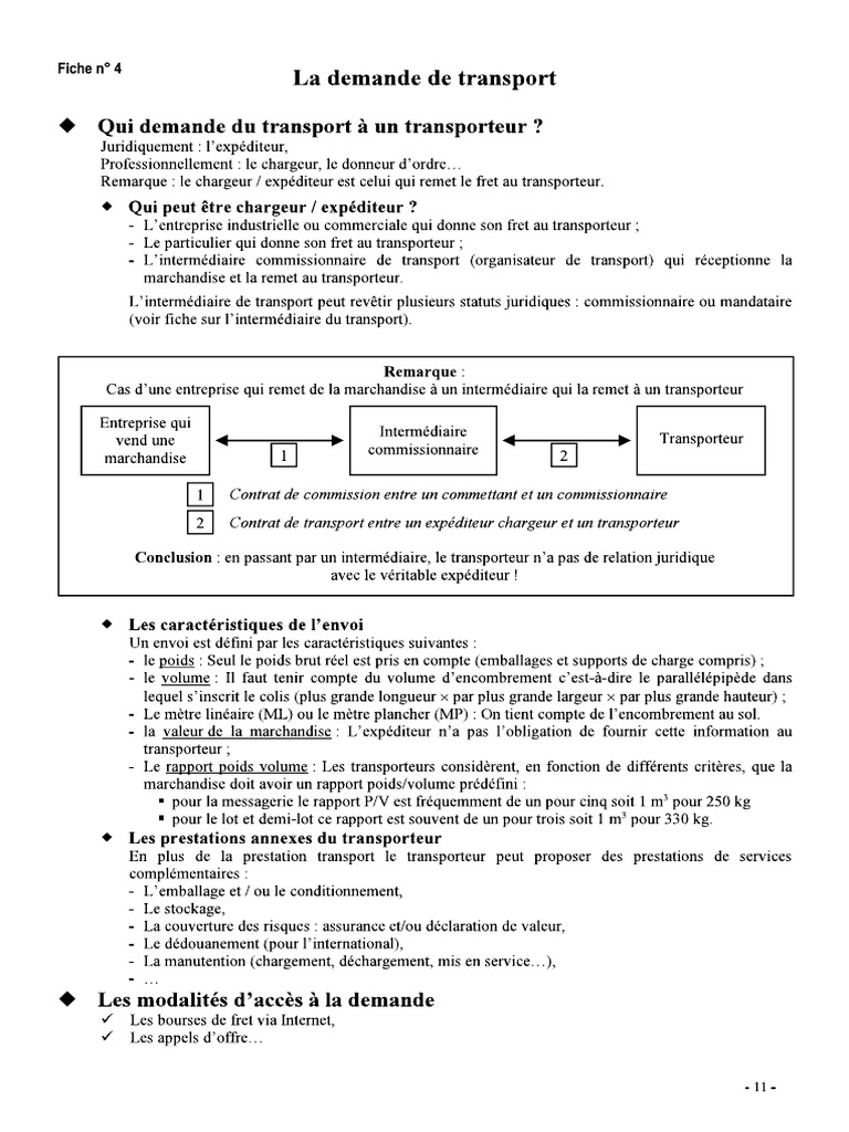 Fiche N°4 La Demande de Transport | PDF