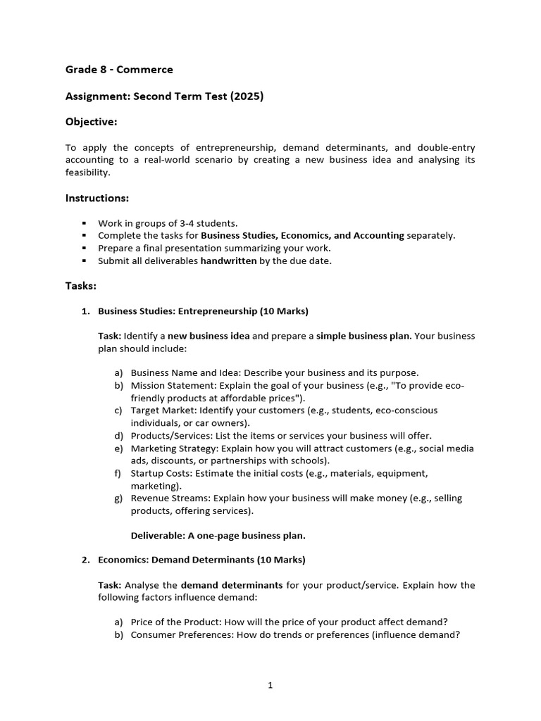 Grade 8 Commerce Assignment Overview | PDF | Demand | Private Sector