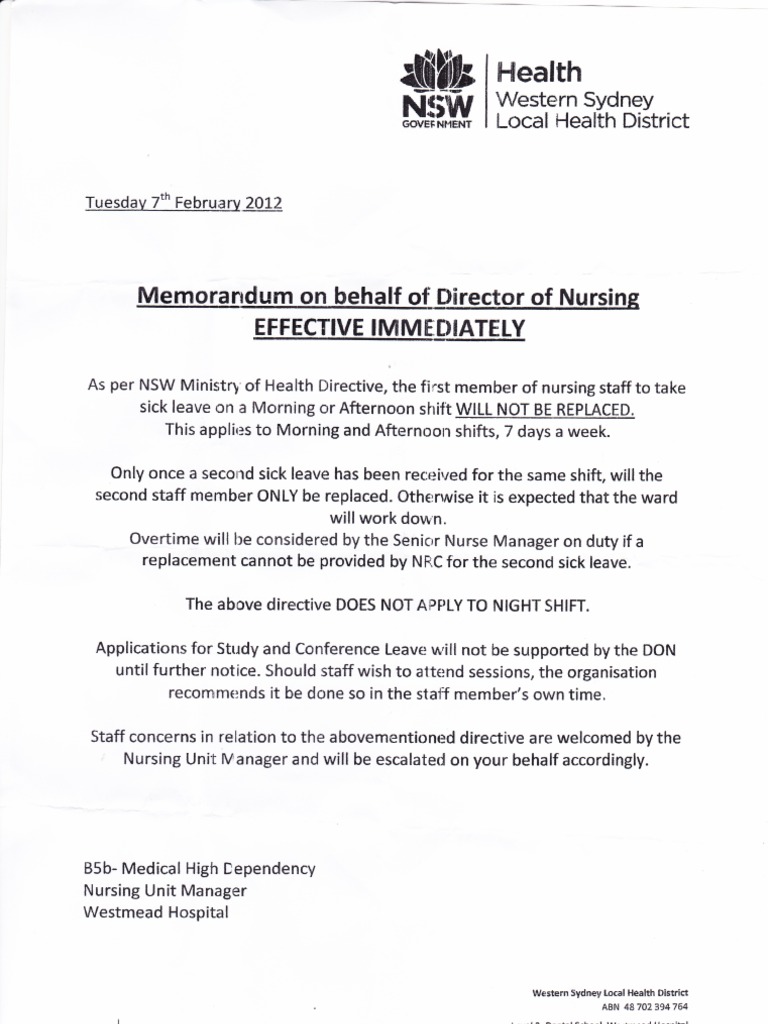 Health Memo To NSW Nurses | PDF | Nursing | Labor