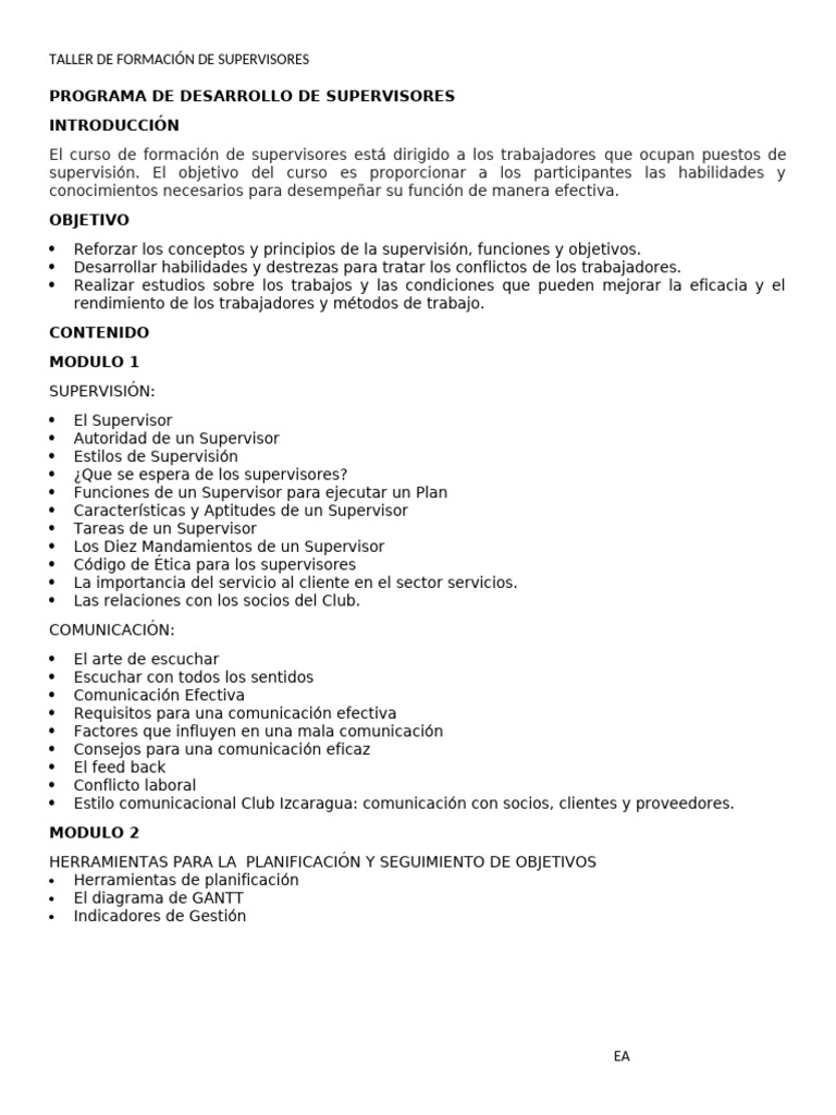 Programa de Desarrollo de Supervisores | PDF | Gestión del tiempo | Habilidades profesionales