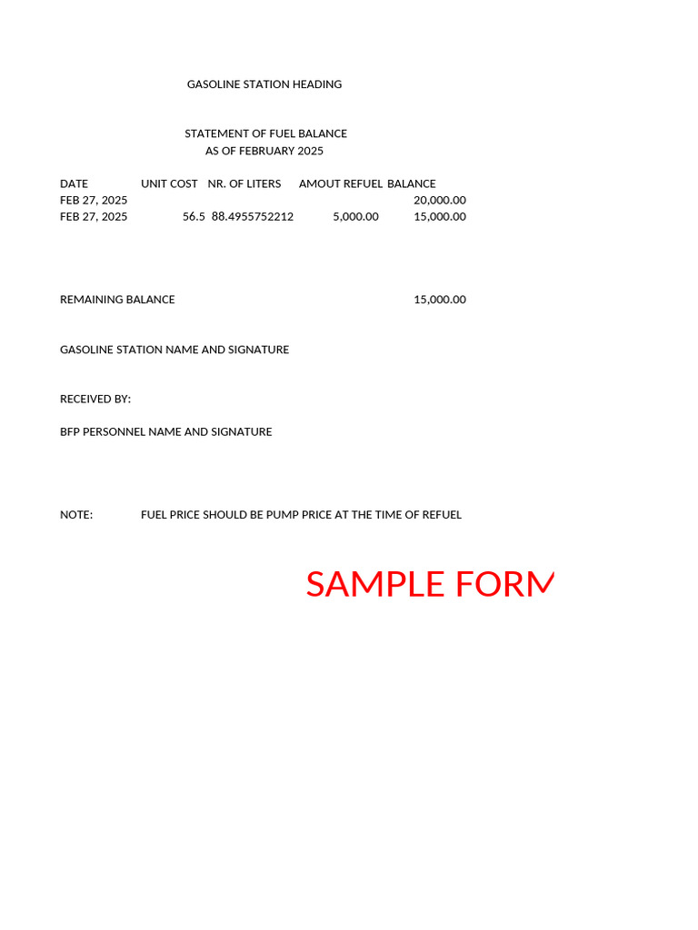 Fuel Balance Statement for Gas Stations | PDF