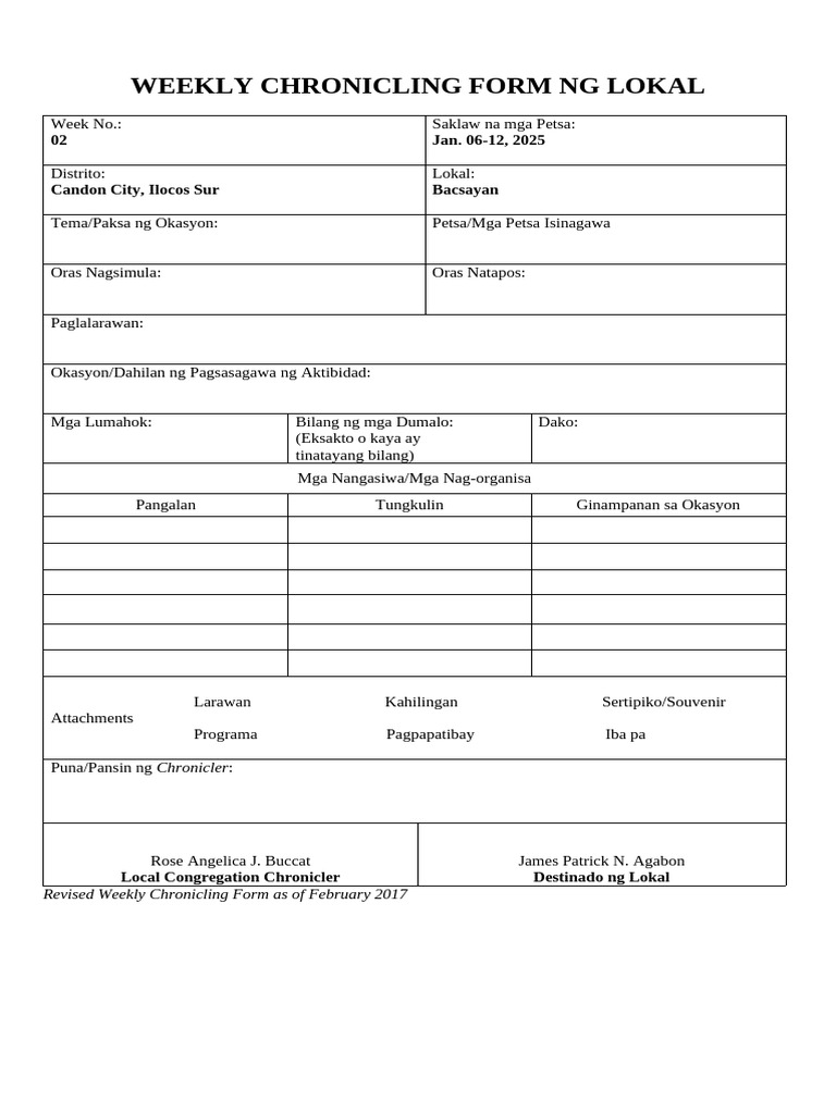 WEEKLY Chronicling Form WEEK 2 | PDF