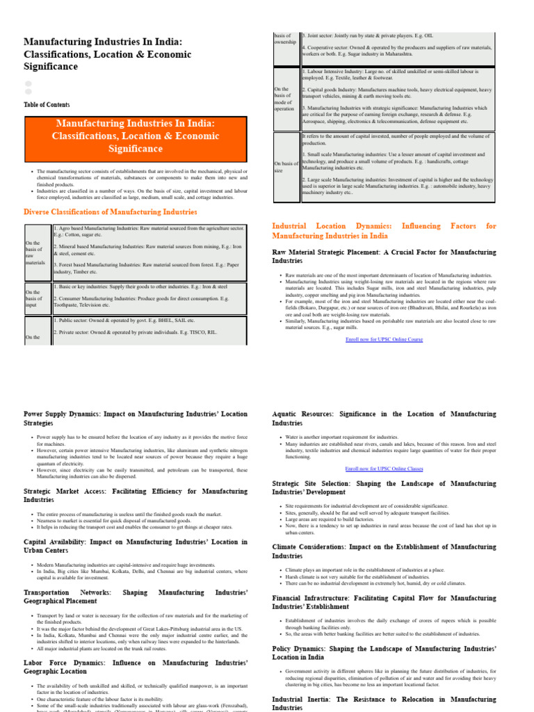 Https:/pwonlyias - Com/upsc Notes/manufacturing Industries | PDF | Iron ...