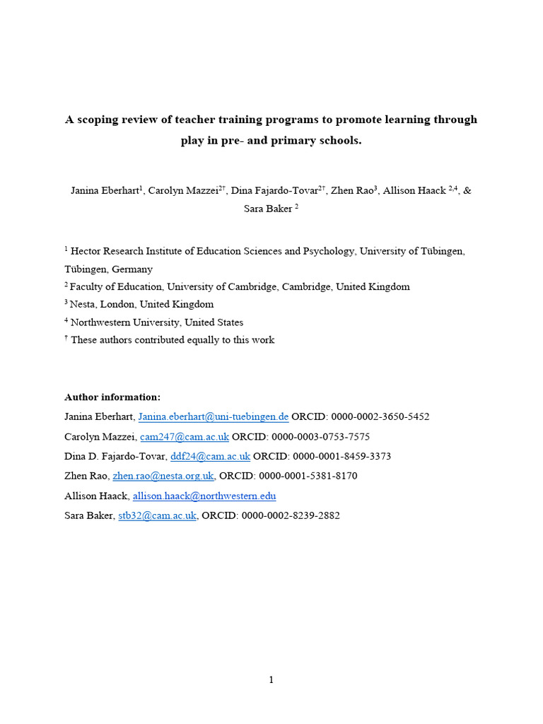 Preprint - A Scoping Review of Teacher Training Programs | PDF ...