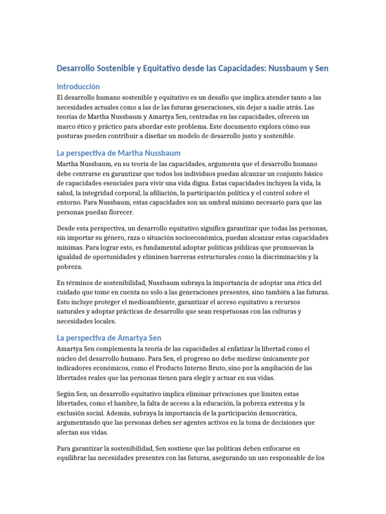 Desarrollo Sostenible: Nussbaum y Sen | PDF | Sustentabilidad | Pobreza