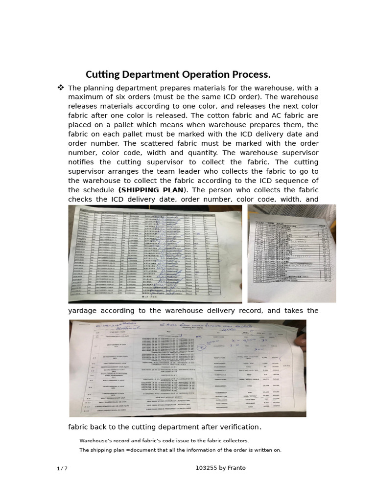 Cutting Department Workflow Guide | PDF | Warehouse