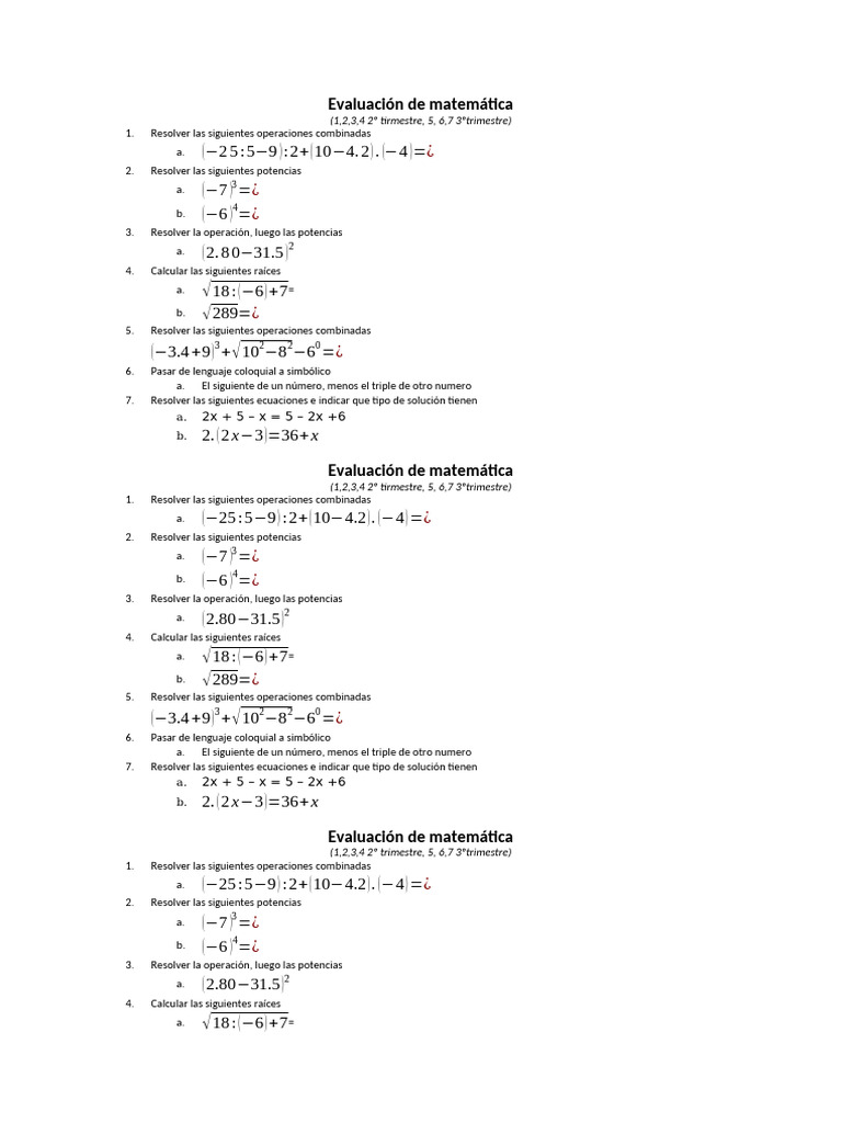 Evaluacion Segundo y Tercer Trimestre Bop | PDF | Matemáticas | Objetos matemáticos