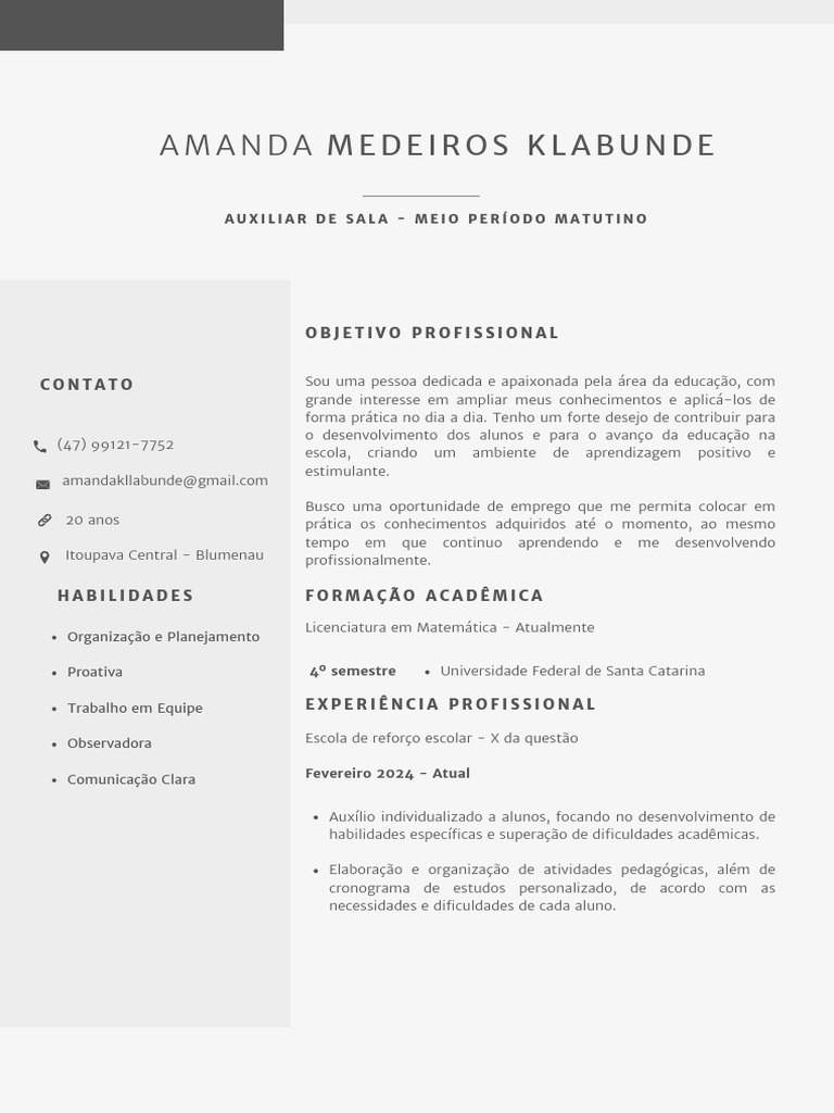 Currículo - Amanda Medeiros Klabunde | PDF