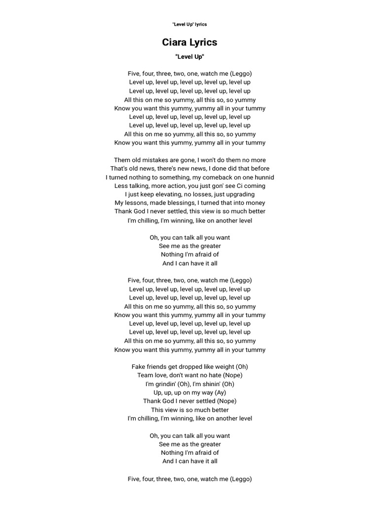 Ciara - Level Up Lyrics | PDF