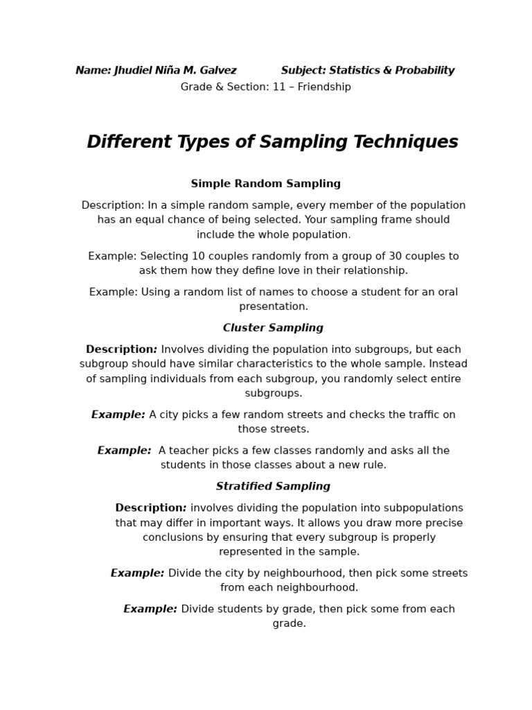 Types of Sampling Techniques Explained | PDF | Sampling (Statistics ...
