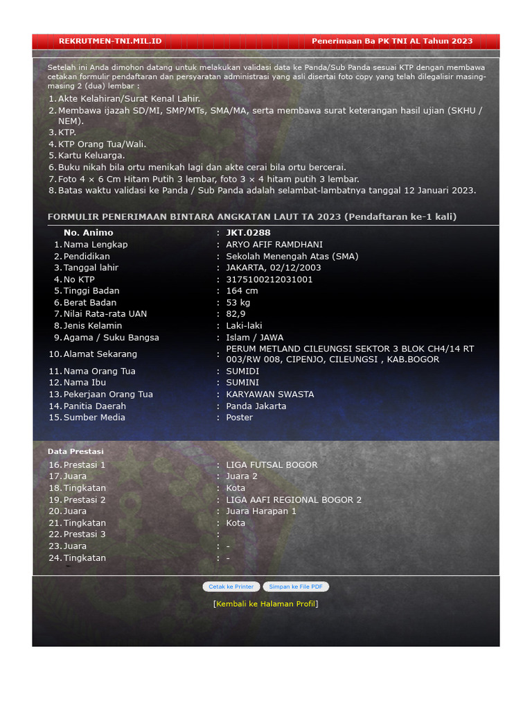 Penerimaan Ba PK AL TNI | PDF