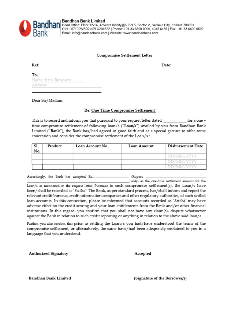 Annexure II-Compromise Settlement Letter For Cases Before 29th Dec'22 ...