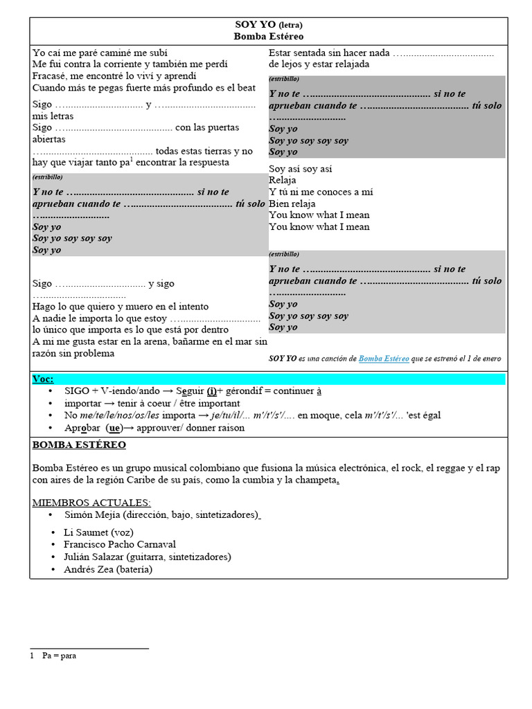 Soy Yo Bomba Estereo | PDF | Grabación de sonido | Musica Popular
