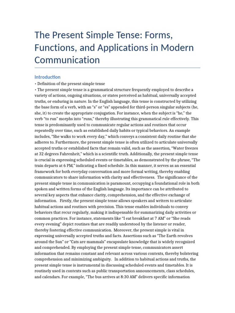The Present Simple Tense - Forms, Functions, and Applications in Modern ...