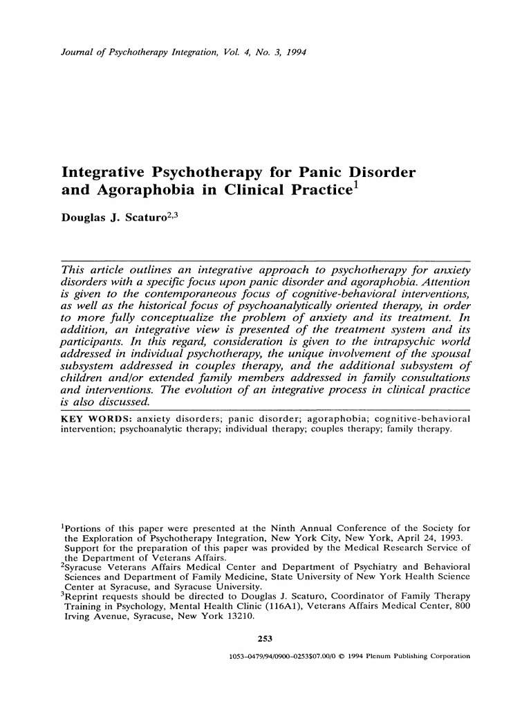 Integrative Psychotherapy For Panic Disorder | PDF | Psychotherapy ...