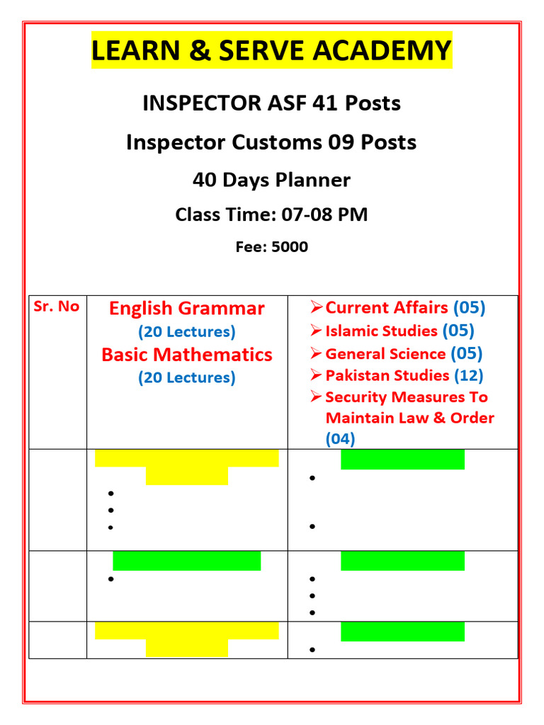 Inspector ASF, Customs Session Planner | PDF | Sentence (Linguistics ...