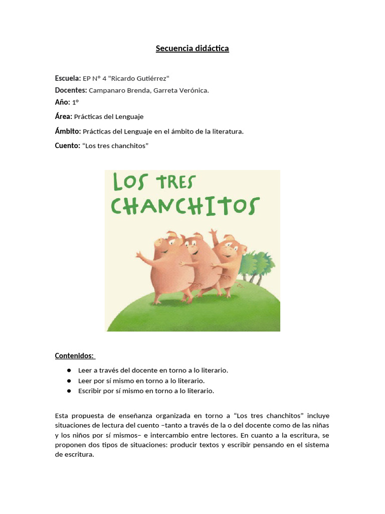 Secuencia Didáctica Los Tres Chanchitos Pdf