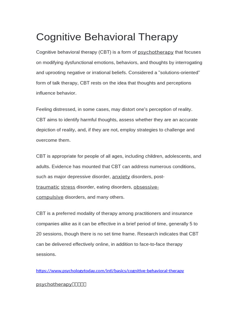 Cognitive Behavioral Therapy | PDF