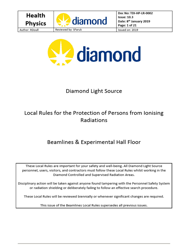 Diamond Light Source Local Rules | PDF | Physical Phenomena | Radiation