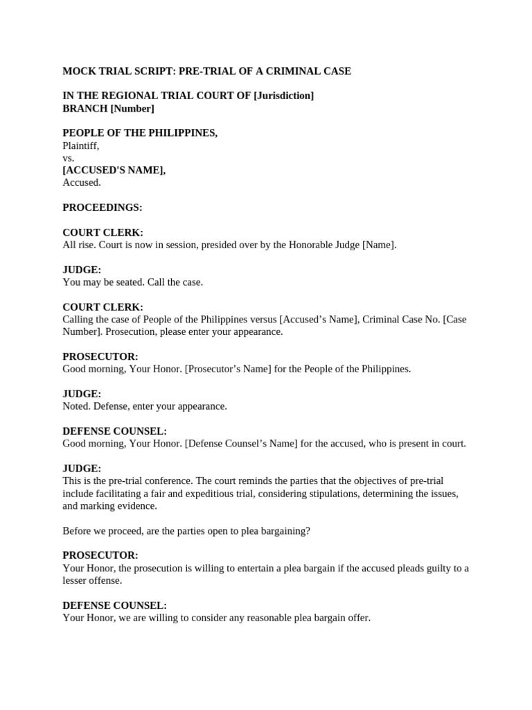 MOCK TRIAL - Pre Trial Criminal Case | PDF | Evidence (Law) | Plea Bargain