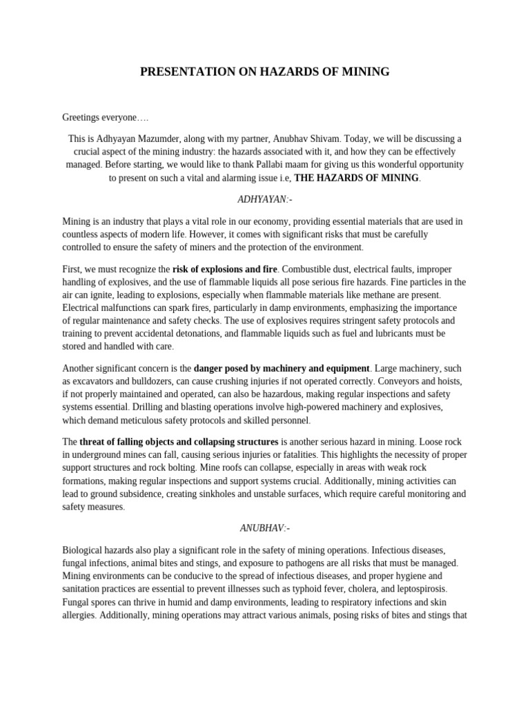 Presentation On Hazards of Mining | PDF | Mining | Infection