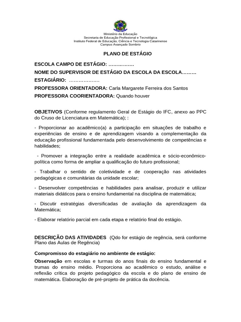 CEPX-PLANO DE ESTGIO 2022 - Modelo | PDF | Desenvolvimento profissional ...