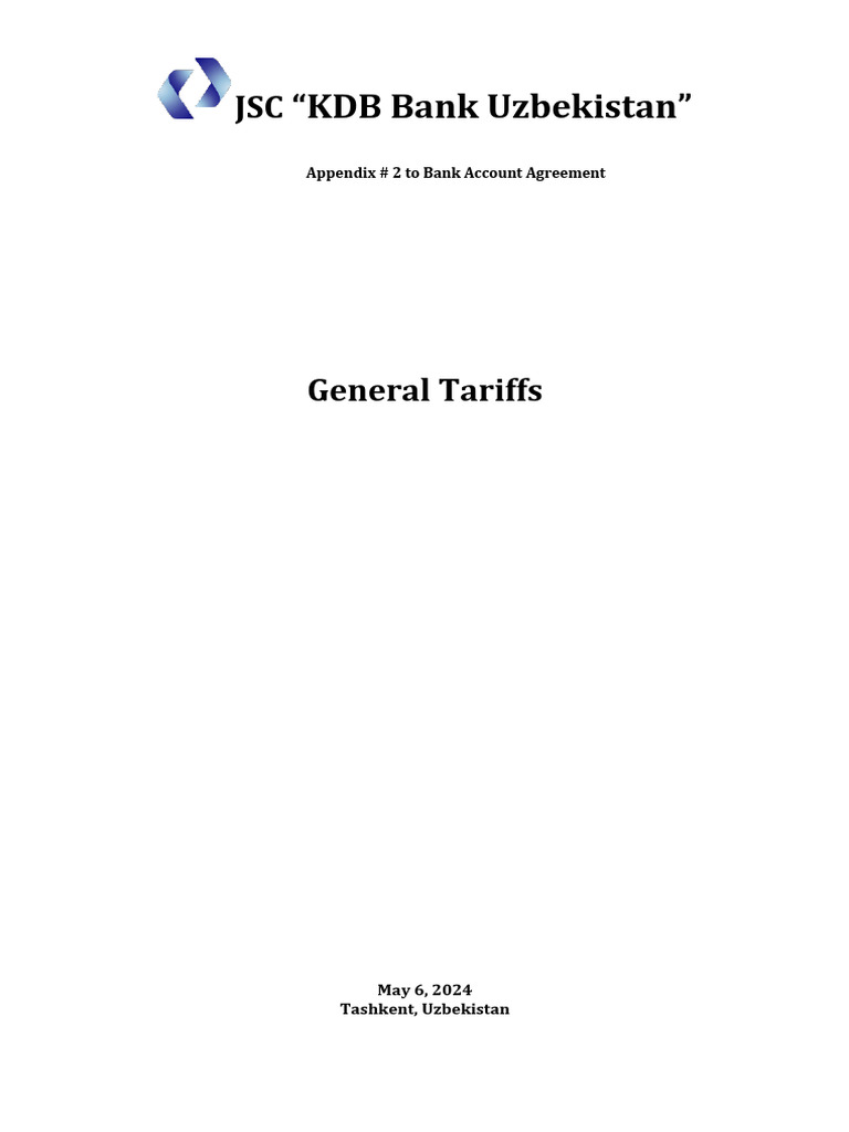 General - Tariffs - English - May 6 - 2024 | PDF | Banks | Visa Inc.