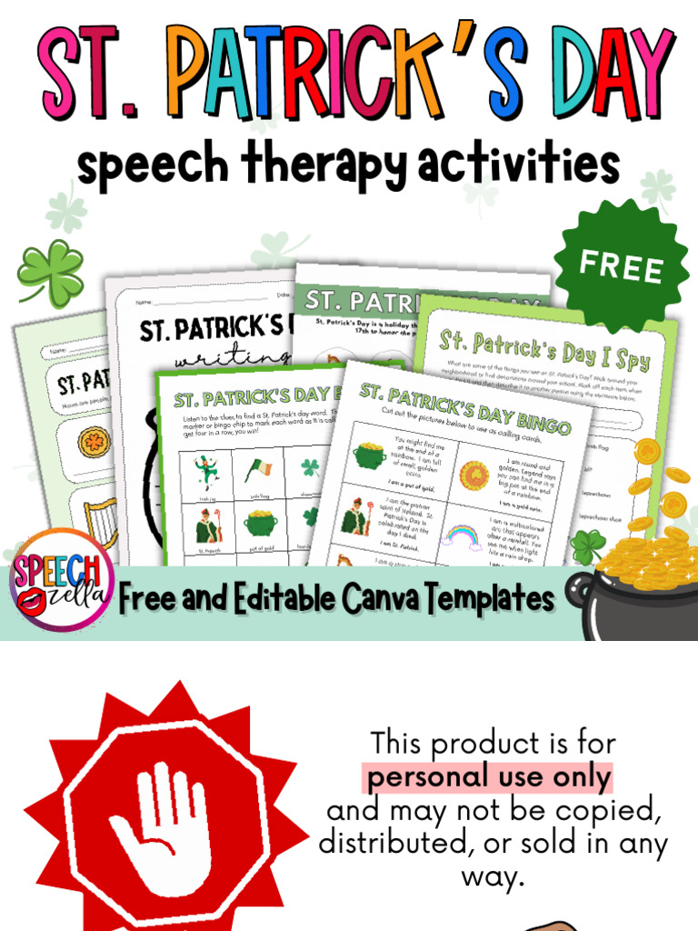 Speech Therapy Activities: Free and Editable Canva Templates Free and ...