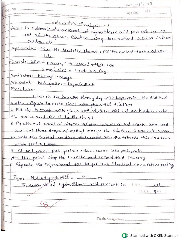 Chemistry Practical (Volumetric Analysis and Chromatography Experiment) Values | PDF