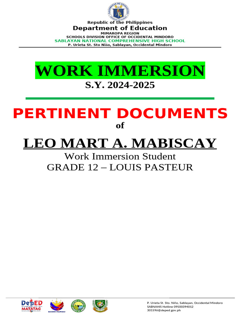 Work Immersion Profiling Form 2024-2025 | PDF