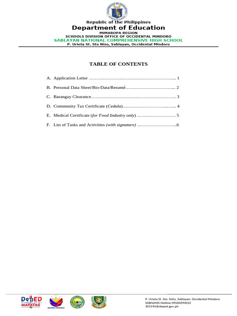 STEM Work Immersion Table of Contents | PDF
