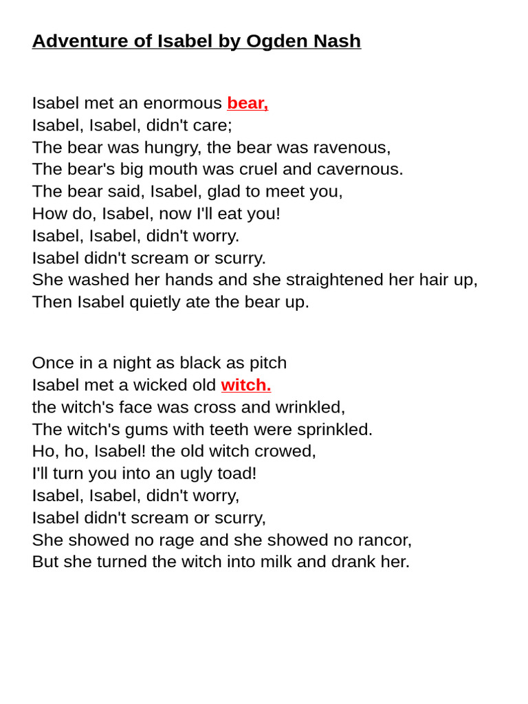 Adventure of Isabel by Ogden Nash | PDF