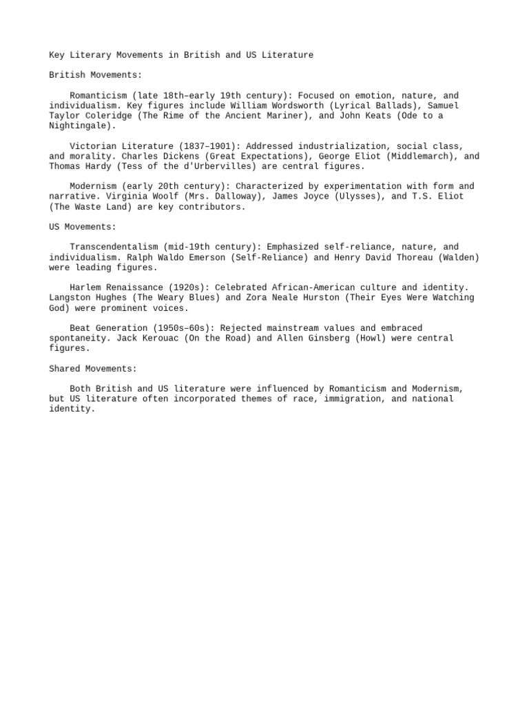 Key Literary Movements in British A | PDF