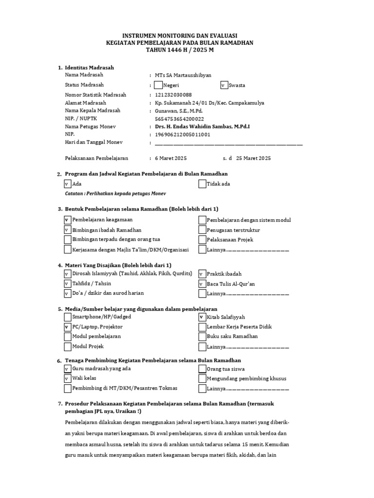 Ins - Monev KBM Ramadhan - 2025 | PDF